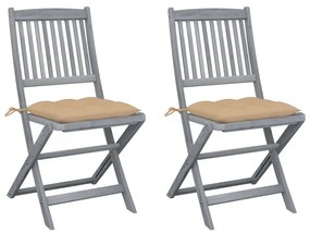 Skládací zahradní židle s poduškami 2 ks masivní akáciové dřevo,  3064554