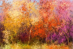 DIMEX | Vliesová fototapeta Malba - Podzimní stromy MS-5-1980 | 375 x 250 cm| fialová, žlutá, oranžová