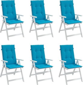 Podušky na židli vysoké opěradlo 6 ks modré 120x50x3 cm textil 314108
