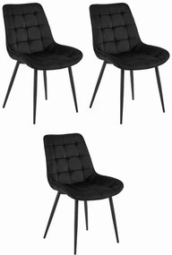 Set tří jídelních židlí BERA sametové černé / černé nohy (3ks)