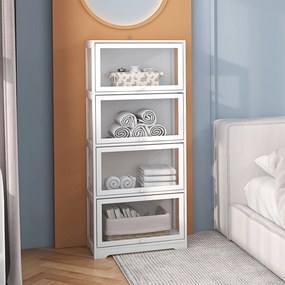 HOMCOM 4-patrový vitrínový kabinet s skládacími akrylovými dveřmi, protiskluzovým vitrinou pro studovnu, ložnici a kancelář 59x30x139 cm Bílá