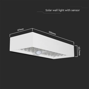 LED Solární nástěnné svítidlo se senzorem LED/6W/3,7V IP65 4000K 3000 mAh bílá