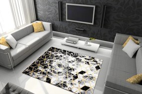 Dywany Łuszczów, Kusový koberec Gloss 409A 82 3D cubes black/gold/grey, 80x150, černobílá, kancelář