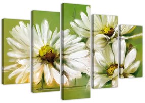 Obraz na plátně pětidílný Bílé květy sedmikrásek - 100x70 cm