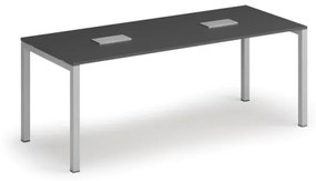 Stůl SQUARE 2000 x 800 x 750, grafit + 2x stolní zásuvka TYP V, stříbrná