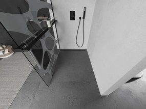 Mexen Kioto+ L, sprchová zástěna Walk-In s poličkou a věšákem 100 x 200 cm, 8mm čiré sklo bílý vzor, ​​černý profil, 800-100-123-70-97