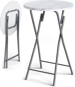 Deuba Skládací barový stůl Ø60 cm - bílý/ mramorový vzhled