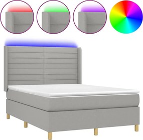 Box spring postel s matrací a LED světle šedá 140x190 cm textil 3138949