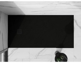 Mexen Stone+, obdélníková vanička z minerálního kompozitu 160 x 70 cm, černá, černá krytka, 44707016-B