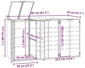 vidaXL Box na 3 popelnice černý 207 x 79 x 117 cm ocel