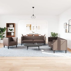 3dílná sedací souprava Chesterfield hnědá umělá kůže 3209269