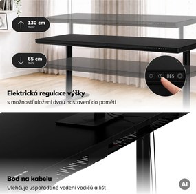 Elektrický psací stůl sit-stand se zásuvkou a bezdrátovou nabíječkou Qi černý, 1600 mm: ELLIS