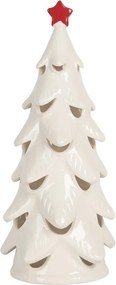 Bílý keramický LED stromeček s červenou hvězdou - Ø 11*25 cm