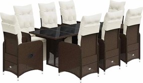 9dílný zahradní bistro set s poduškami hnědý polyratan 3277194
