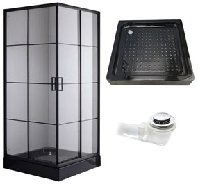 BPS-koupelny Čtvercový sprchový kout HYD-SK32B 90x90 černá/transparent + vanička HYD-SSV-SXL02B černá