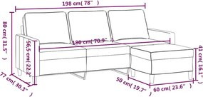 3místná pohovka s podnožkou hnědá 180 cm samet 3201062