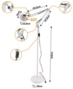 BERGE LED stojací lampa 1xE27 185cm bílá