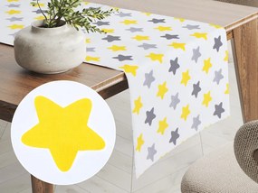 Biante Dětský bavlněný běhoun na stůl Sandra SA-203 Žluto-šedé hvězdy 45x160 cm