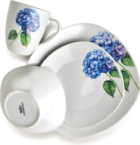 Porcelánová jídelní sada s hrníčkem LEA Purple 16 ks bílá/modrá