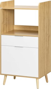 HOMCOM Kuchyňský vozík v severském stylu pro mikrovlnku s skříňkou, zásuvkou, nastavitelnou policí - 58 x 40 x 118 cm - přírodní a bílý