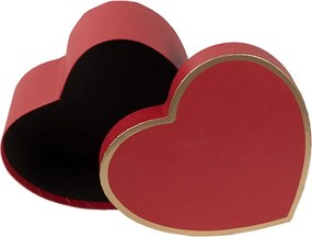 Sada 3 červených úložných boxů ve tvaru srdce se zlatým zdobením – 21x20x9/18x17x7/15x14x6 cm