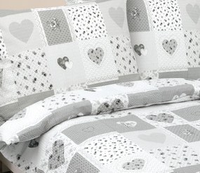 Bellatex Krepové povlečení 140x200 cm, 70x90 cm Srdce patchwork Šedá,Bílá