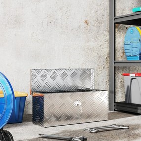 HOMCOM Úložný Box - Hliníková Toolbox - Hliníkový Box na Nářadí s Klíčovým Zámkem 50L x 15,5Š x 20,5V cm - Stříbrný