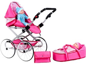 Dětský Retro kočárek pro panenky 2v1 New Baby Natálka růžový
