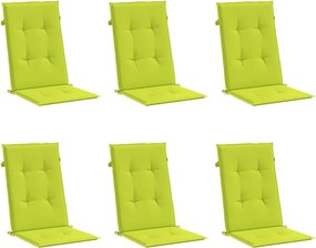 Podušky na židli vysoké opěradlo 6 ks jasně zelené 120x50x3 cm 314121