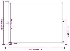 vidaXL Marketos Zatahovací boční markýza 220 x 300 cm šedá