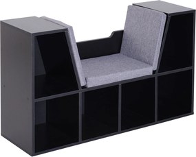 HOMCOM Dvoudílná knihovna s moderním designem a lavičkou, 6 přihrádek a 3 polštáře, 102D x 30Š x 61V cm, Černá Šedá | Aosom