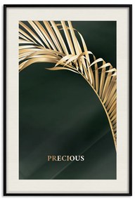 Plakát Exotická rostlina - zlatý palmový list na tmavě zeleném pozadí