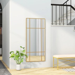Zrcadlo HOMCOM 110 x 50 cm Dekorativní zrcadlo s kovovým rámem, obdélníkové zrcadlo do ložnice, koupelny