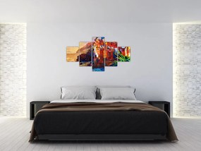 Obraz - Vesnice na pobřeží Cinque Terre, Italská riviéra, moderní impresionismus (125x70 cm)