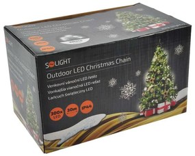 Solight LED vánoční řetěz, 300 LED, 30m, přívod 5m, IP44, bílá