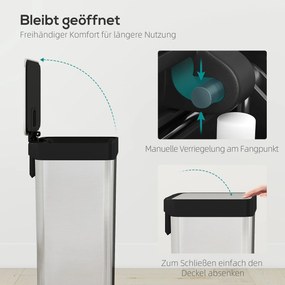odpadkový koš 60 l s nožním pedálem, nerezový odpadkový koš s víkem s měkkým zavíráním, stříbrná barva