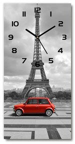 Wallmuralia Nástěnné hodiny Eiffelova věž auto 30x60 cm