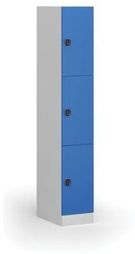 Šatní skříňka s úložnými boxy, 3 boxy, 1850 x 300 x 500 mm, kódový zámek, modré dveře