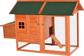 PawHut Prefabrikovaný Dřevěný Kurník s Hnízdící Bednou pro Skladování Vejec, Kurník s Vyjímatelnou Podložkou do Zahrady, 170x74x106 cm | Aosom
