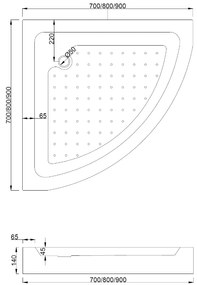 Mexen Rio půlkruhový sprchový kout 70 x 70 cm, Grafitově černá, Zlatá + sprchová vanička Rio, Bílá - 863-070-070-50-40-4710