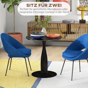 HOMCOM Jídelní stůl, Kulatý kuchyňský stůl, Moderní jídelní stůl Konferenční stolek s ocelovým rámem, Barový stůl pro 2 osoby, Ø70 x 74 cm, Černá bar…