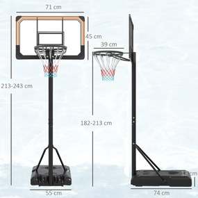 SPORTNOW basketbalový koš venkovní se stojanem, 182-213 cm výškově nastavitelný basketbalový stojan s kolečky, stojan na basketbalový systém, pro int…