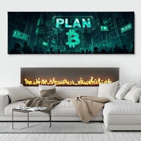 Obraz na plátně - Bitcoin Plan B city FeelHappy.cz Velikost obrazu: 210 x 70 cm