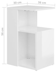 Odkládací stolek bílý s vysokým leskem 36x30x56 cm dřevotříska - Default Title