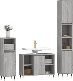 3dílný set koupelnového nábytku šedý sonoma kompozitní dřevo 3190297
