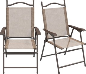 Outsunny Sada 2 Skládacích Zahradních Křesel, Venkovní Křesla s Opěrkami a Prodyšným Materiálem Sedáku, Hnědá | Aosom