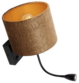Nástěnná lampa černá s sametovým stínítkem, design krokodýl 18 cm - Brescia