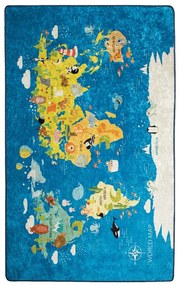 Dětský koberec World Map 100x160 cm modrý