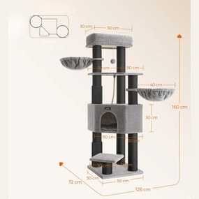 Kočičí strom ONYX, 50x50x160cm, šedá/černá Feandrea