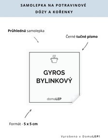 Samolepka na kořenky GYROS BYLINKOVÝ průhledná 5 × 5 cm tučné písmo